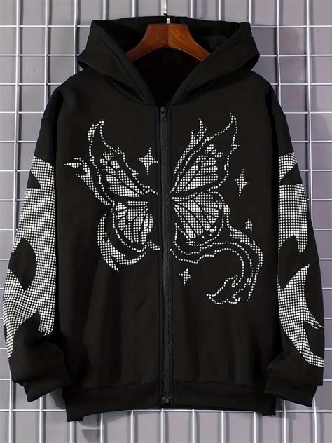 Butterfly Print Zip Hoodies Long Sleeve Casual Sweatshirt Temu