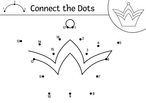 かわいい王冠を使ったベクトル Dottodot と色のアクティビティ 魔法の王国は、王様の帽子をかぶった子供向けの点つなぎゲーム 子供向けの