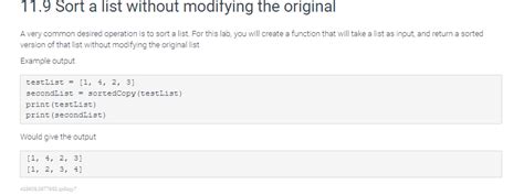Solved A Very Common Desired Operation Is To Sort A List Chegg