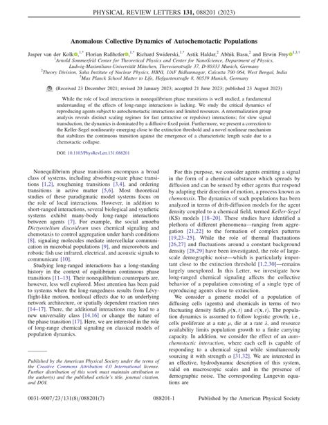Pdf Anomalous Collective Dynamics Of Autochemotactic Populations
