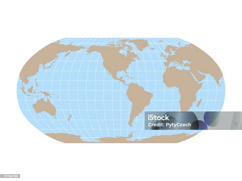 자오선 및 패 러 랠 그리드와 로빈슨 프로젝션 세계 지도 미주 중심 갈색 토지와 푸른 바다입니다 벡터 일러스트 미국에 대한 스톡 벡터 아트 및 기타 이미지 Istock