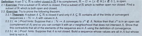 Solved Definition A Set Usubr Is Called Closed In R ﻿if Its