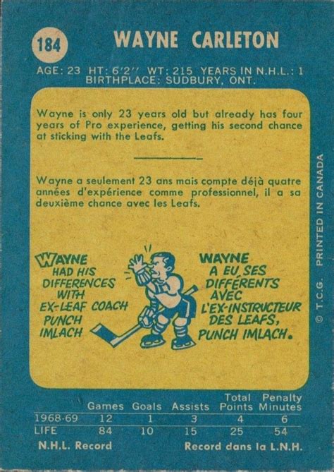 Wayne Carleton 1969 70 O Pee Chee 184