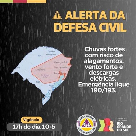 Defesa Civil Do Rs Divulga Novo Alerta Para Temporais Studio Notícias