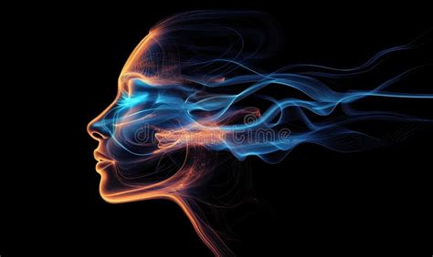 Abstract Digital Art Representation Of Human Profile With Flowing Blue