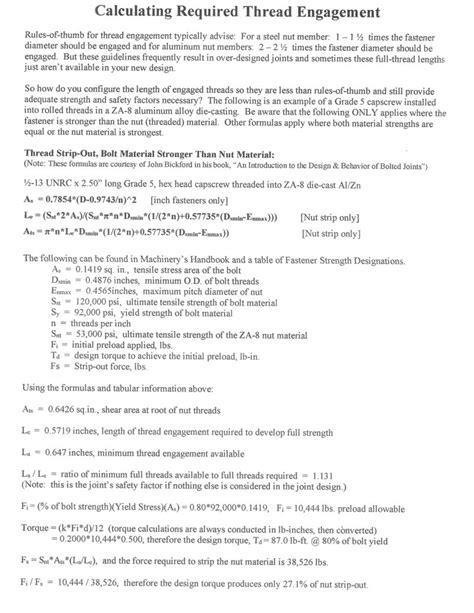 Calculating Required Thread Engagement Menu