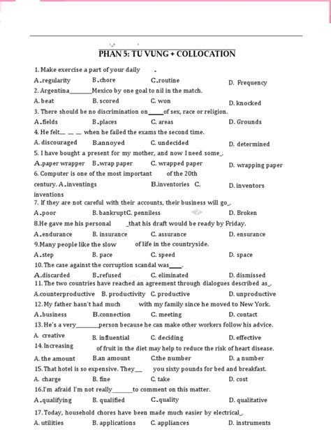 Tu Vung Collocation Exercise Answers Pdf