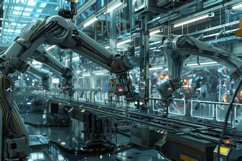 A High Tech Manufacturing Plant With Robotic Arms And Automated Systems Controlled By Ai
