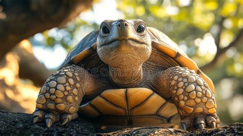 A Joyful Turtle Stands Beneath The Broad Canopy Of A Majestic Plane Tree Basking In The Warmth