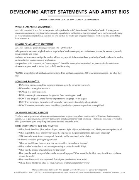 Free Artist Bio Template