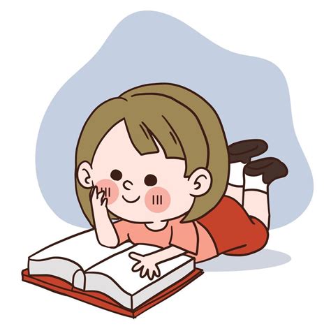 Une Petite Fille Heureuse Lisant Un Livre Personnage De Dessin Animé