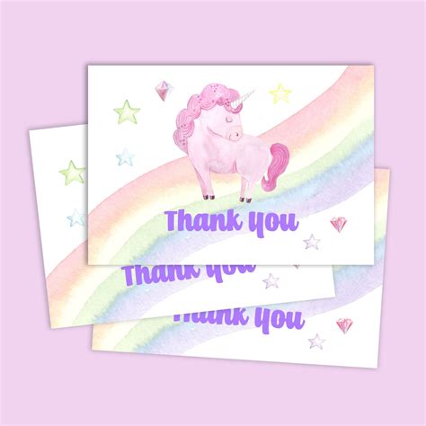 Editable Unicorn Birthday Thank You Card Unicorn Thank You Editable Thank You Card Template