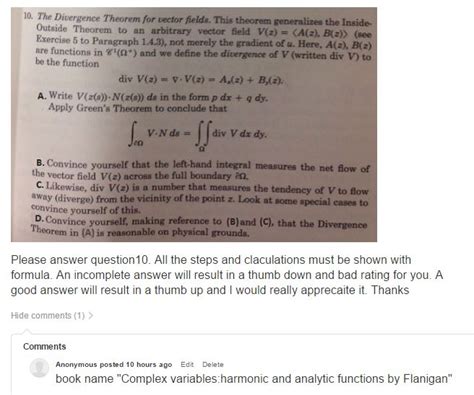 Solved The Divergence Theorem For Vector Field This Theorem