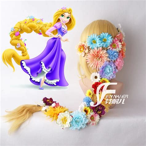 Tangled Cosplay Wig Princess Rapunzel Long Braids Artificial Flowers