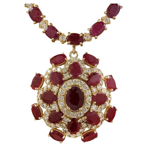 Natural Ruby Diamond Necklace In 14 Karat Solid Yellow Gold For Sale At