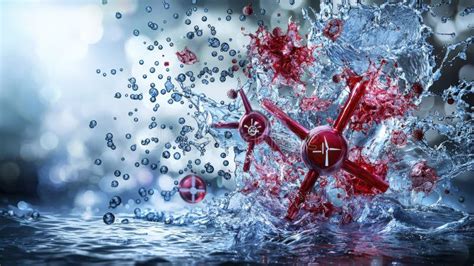 Dynamic Carbon Molecules Dissolving In Water Laboratory Digital Art Scientific Environment Close