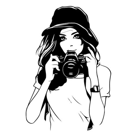 Premium Vector Beautiful Girl With A Camera In Hand Vector