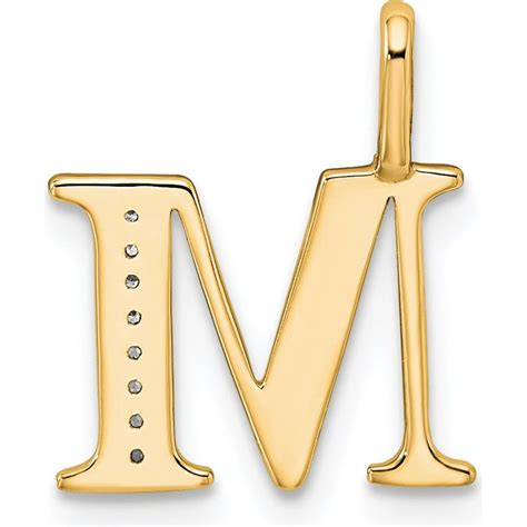14k Yellow Gold Diamond Letter M Initial Pendant With Pavé Diamond Acc