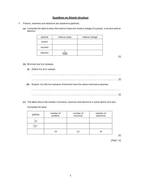 Questions On Atomic Structure Pdf