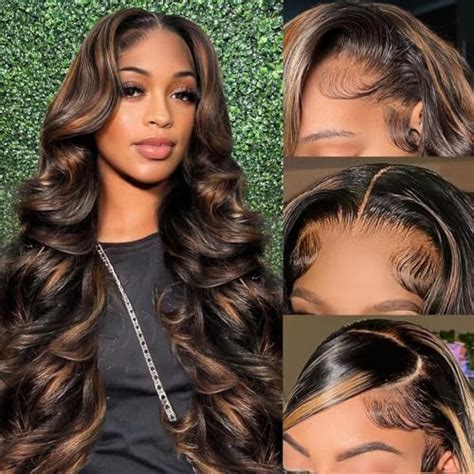 Rinatore Highlight Ombre Lace Front Wig Human Hair 28 Inch