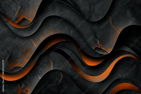 Black Abstract Waves With Glowing Orange Accents Creating A Dynamic And Fluid Design The Curved