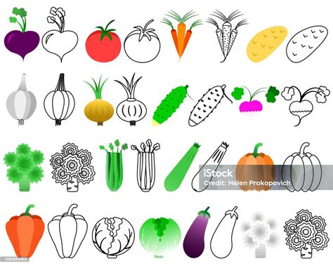 Ilustrații De Stoc Cu Pagina De Colorat Conturul Legumelor De Desene