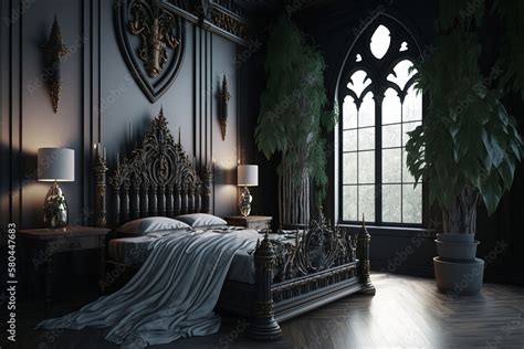 Luxury Gothic Style Bedroom Interior Black And Dark Kitchen Design Ai