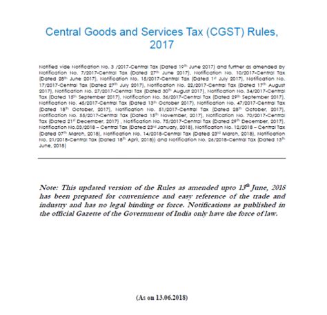 Central Goods And Services Tax Cgst Rules 2017fifth Amendment 2018