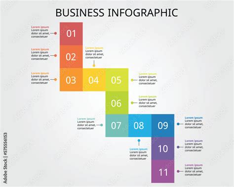 Square Timeline Chart Template For Infographic For Presentation For 11 Element Stock Vector