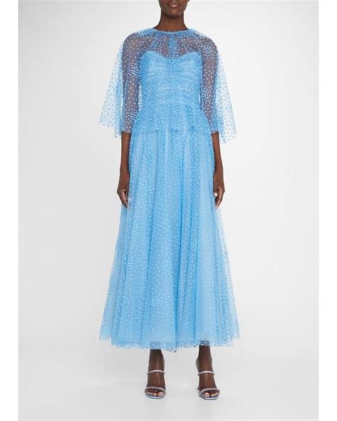 Monique Lhuillier Dotted Tulle Strapless Cocktail Dress In Blue Lyst