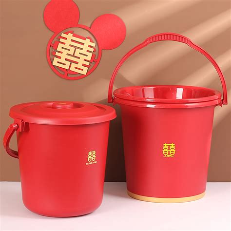 陪嫁加厚手提塑料桶结婚喜桶子孙桶乔迁搬家大红色喜庆水桶带盖 虎窝淘