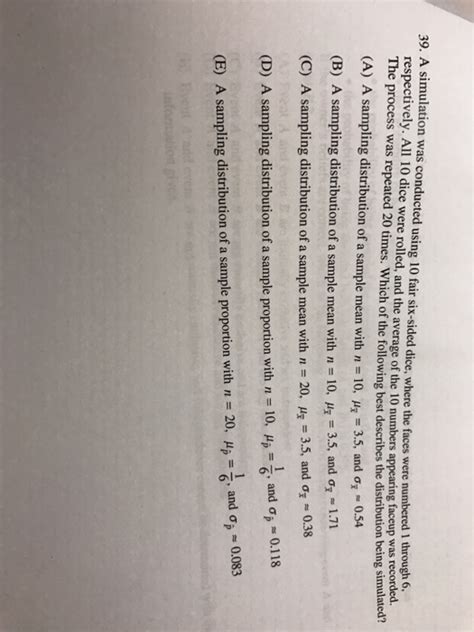 Solved A Simulation Was Conducted Using 10 Fair Six Sided