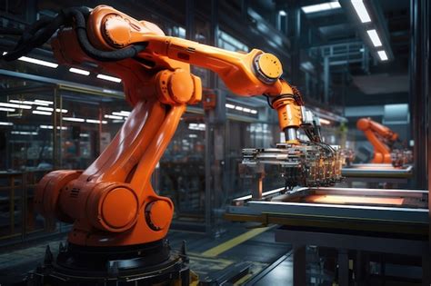 Premium Photo Smart Industry Robot Arm System For Digital Factory Production 3d Rendering Ai