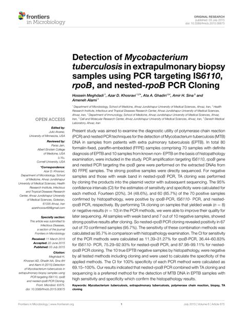 Pdf Detection Of Mycobacterium Tuberculosis In Extrapulmonary Biopsy Samples Using Pcr