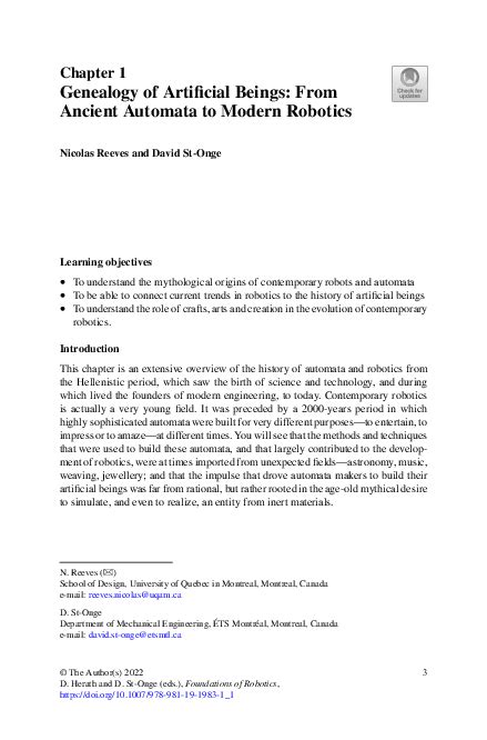 Pdf Genealogy Of Artificial Beings From Ancient Automata To Modern Robotics