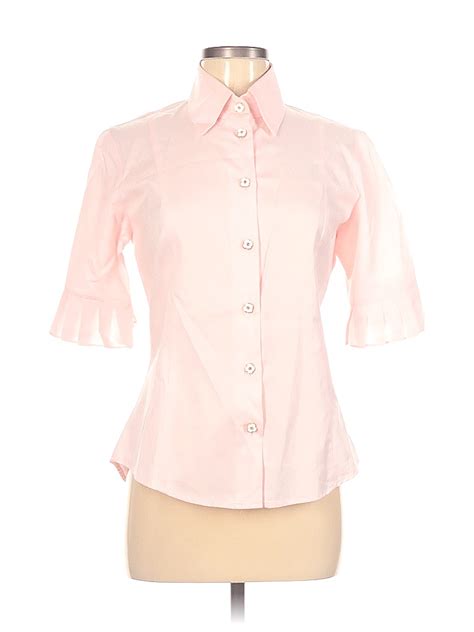 Fine Garments Carefully Selected By Bell Solid Pink Short Sleeve Button
