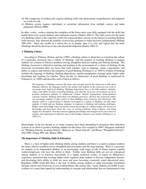 Solution Teaching Thinking Skills Redesigning Classroom Practices