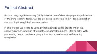 Using Stanza NLP And TensorFlow To Create A Summary Of A Book PPT