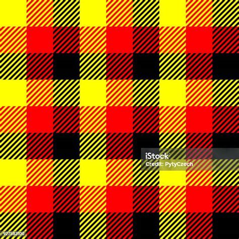 럼 버 재킷에 빨강 노랑 및 검정 격자 무늬 패턴입니다 원활한 벡터 패턴입니다 독일 국기의 색상에 간단한 빈티지 섬유 디자인 세