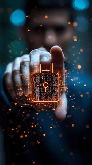 Cyber Security Hand Holding Digital Lock Premium AI Generated Image