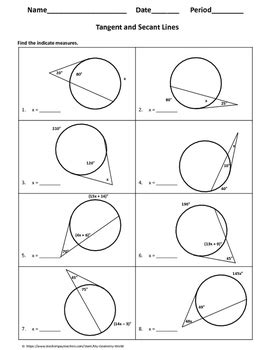 Geometry Worksheet Tangent And Secant Lines By My Geometry World