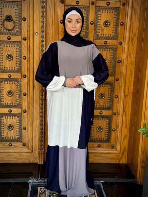 Lycra One Piece Prayer Set With Attached Scarf Al Karam Qadri