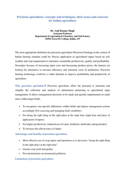 Pdf Precision Agriculture Concepts And Techniques Their Issues And