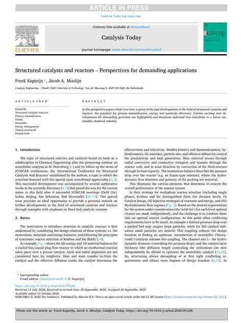Pdf Structured Catalysts And Reactors Perspectives For Demanding