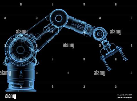 3d Rendering X Ray Transparent Robotic Arm On Black Background Stock