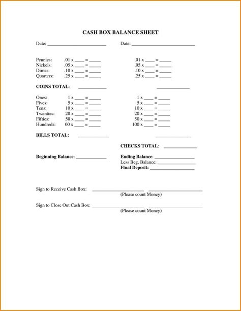 Cash Register Free Printable Cash Drawer Count Sheet Prntbl