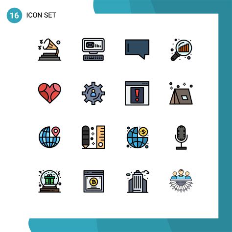 Universal Icon Symbols Group Of 16 Modern Flat Color Filled Lines Of