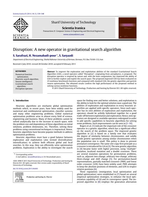 pdf disruption a new operator in gravitational search algorithm