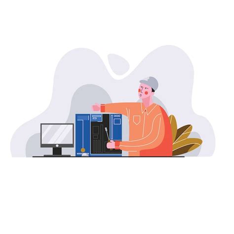 개인용 컴퓨터 벡터 일러스트 레이 션 작업 기술자 프리미엄 벡터