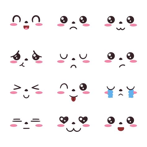 Colección De Caras Kawaii Dibujadas A Mano Vector Premium